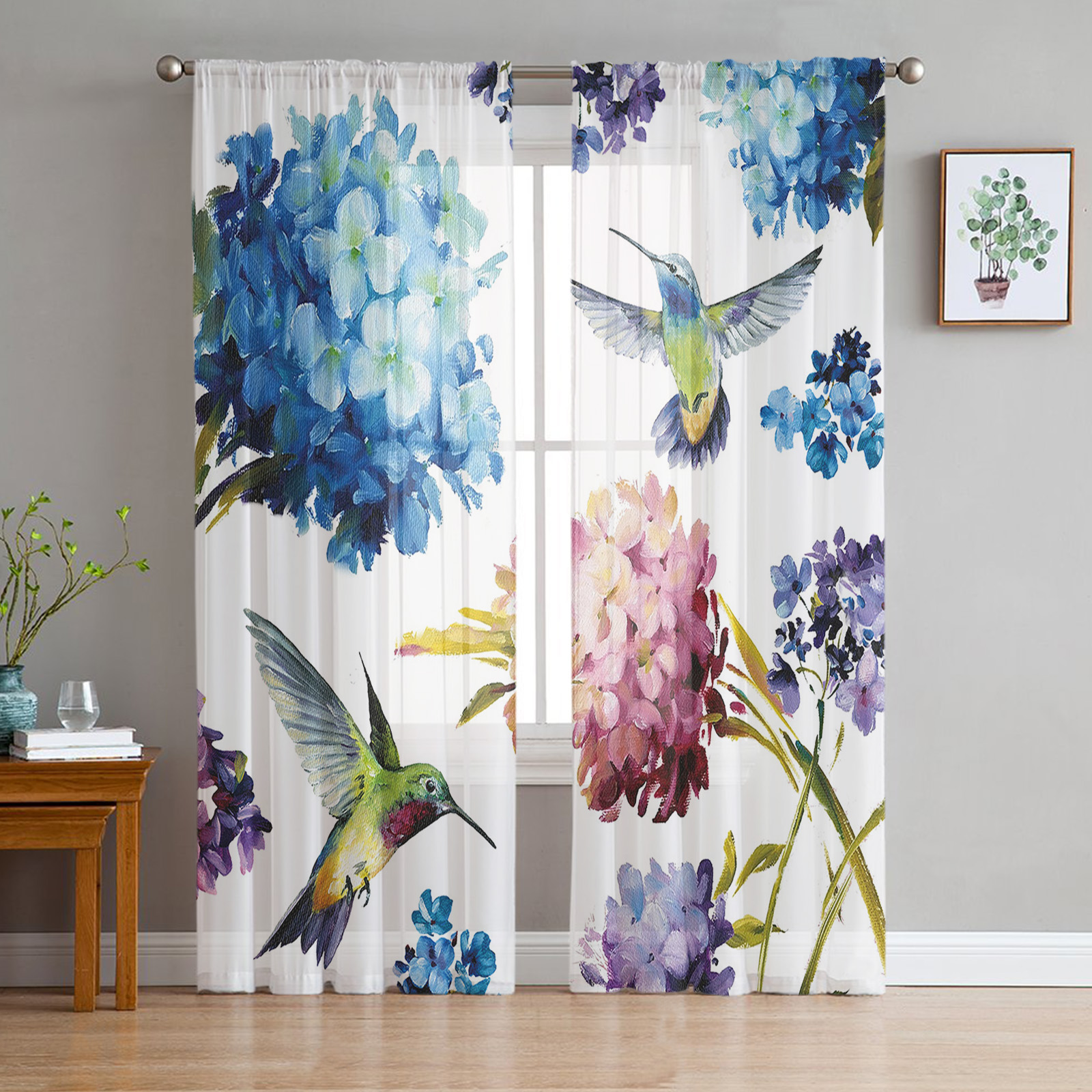 Retro Peony Blue Flower Tulle Sheer Curtain for Living Room Adults Kid ...