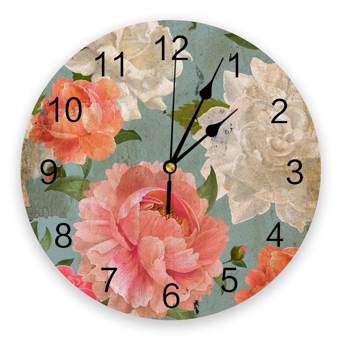 Retro Peony Flowers Summer Wall Clocks Silent Home Cafe Office Wall ...