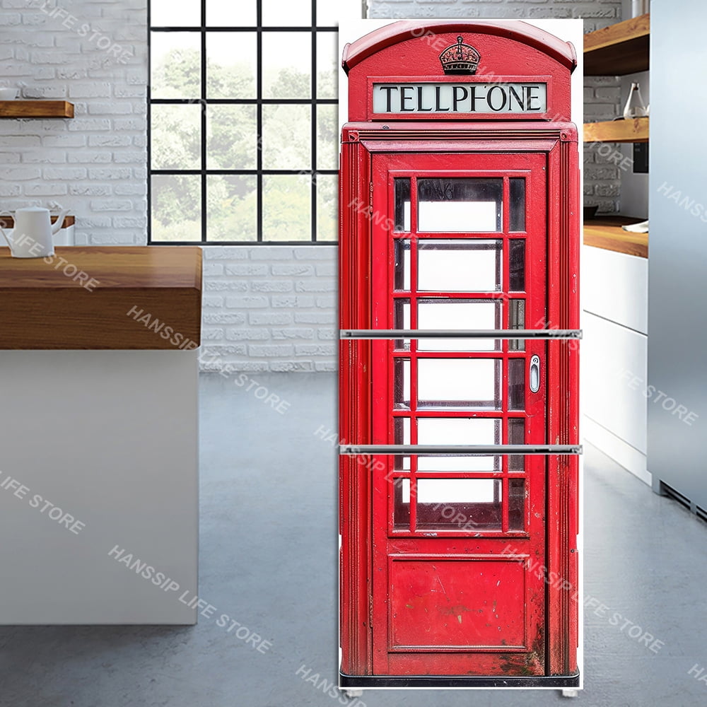 Retro Ph Booth Fridge Door Sticker Waterproof Kitchen rative Wallpaper ...
