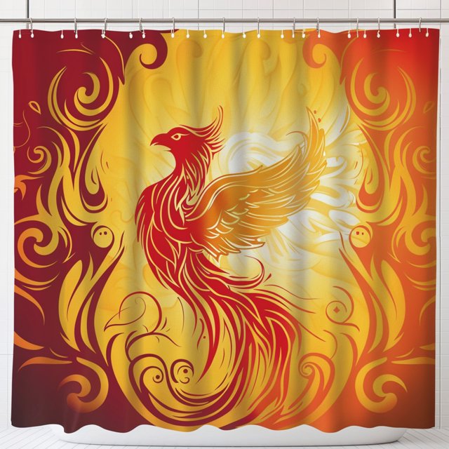 Retro Phoenix Bird on Fire Shower Curtain - Red & Yellow Design ...