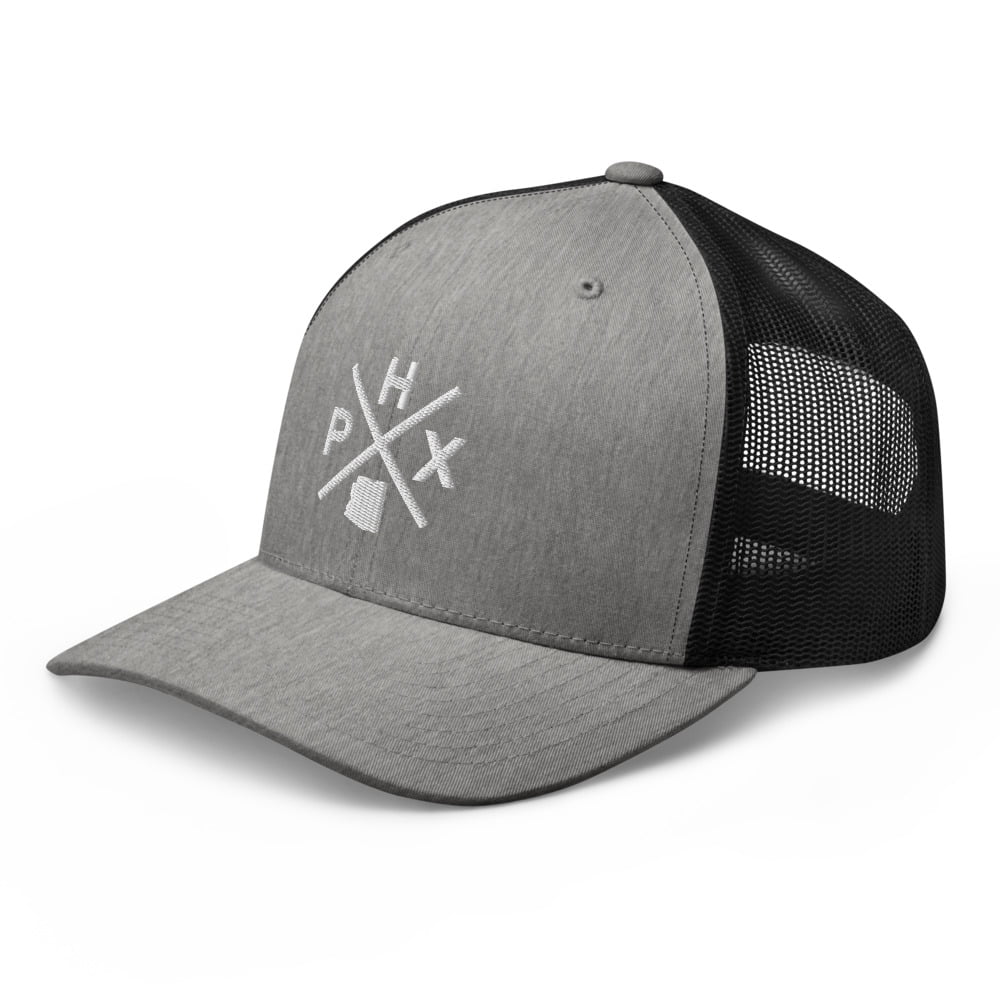 Retro Phoenix Trucker Hat Mesh PHX Cross Trucker Cap (Heather/ Black ...