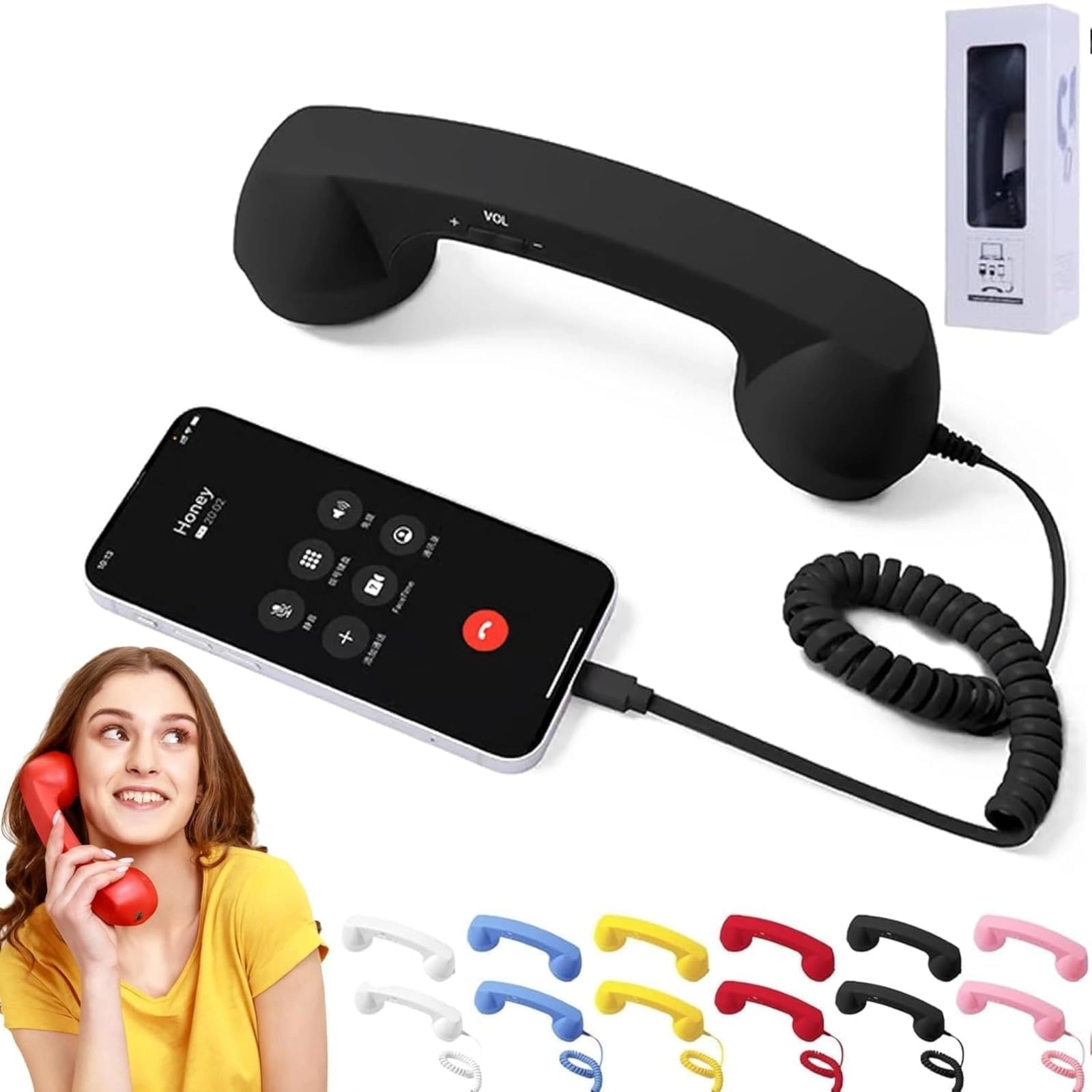 Retro Phone Handset with Cord, Cell Phone Handset for iPhone, Type-C ...