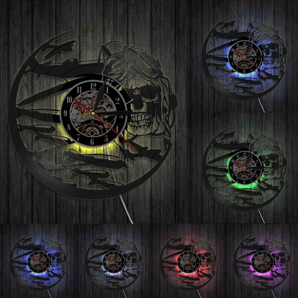 Retro Pilot Skull Wall Clock Aviator Skeleton Vinyl Record Wall Clock ...
