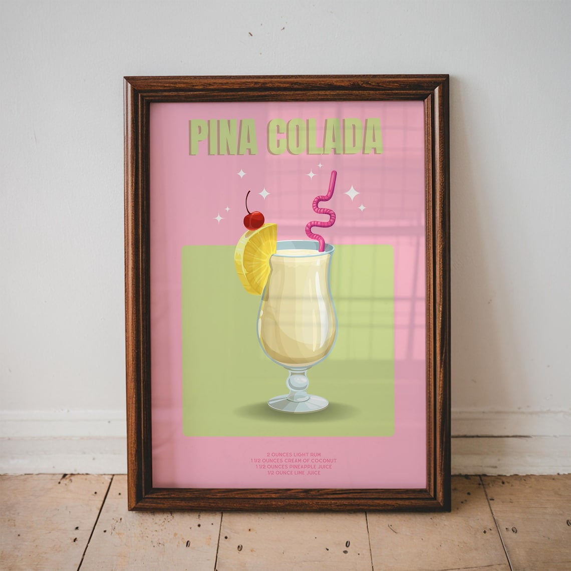 Retro Pina Colada Cocktail Poster, Bar Cart Decor, Cocktail Poster ...