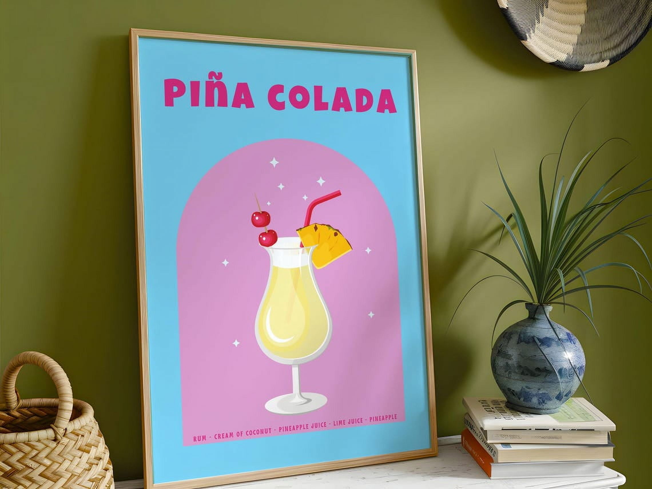 Retro Pina Colada Cocktail Poster - Handcrafted Mounted & Framed Wall ...
