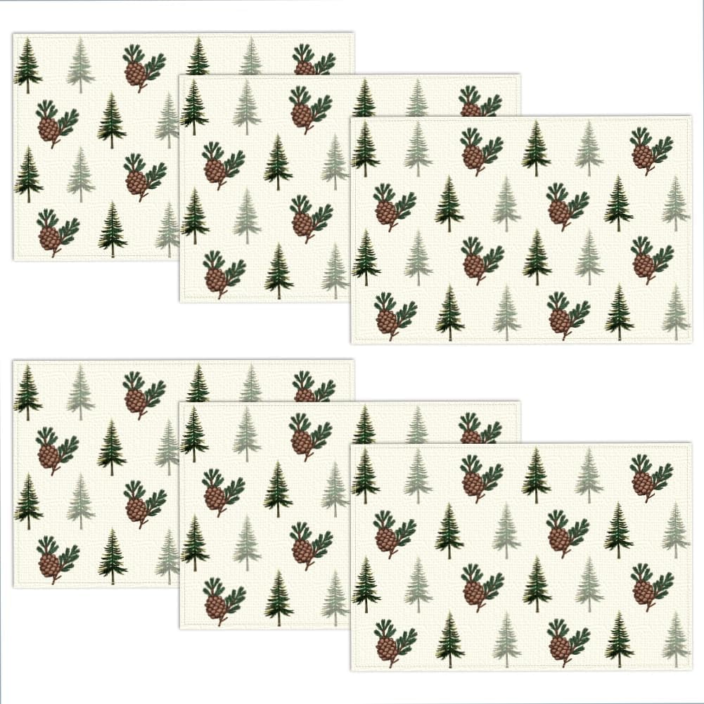 Retro Pine Cone Placemats Set of 6 17.7x11.8 Inch Pine Tree Needle ...