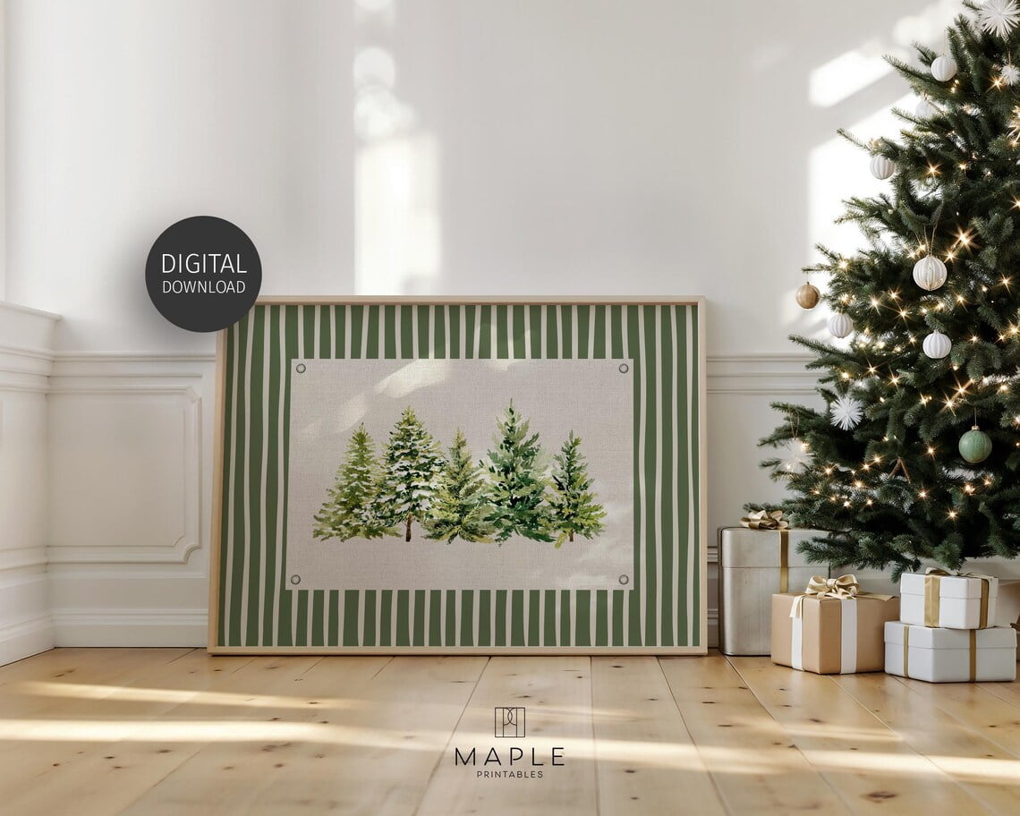 Retro Pine Tree Forest Winter Poster UNFRAMED Poster, Wall Art for ...