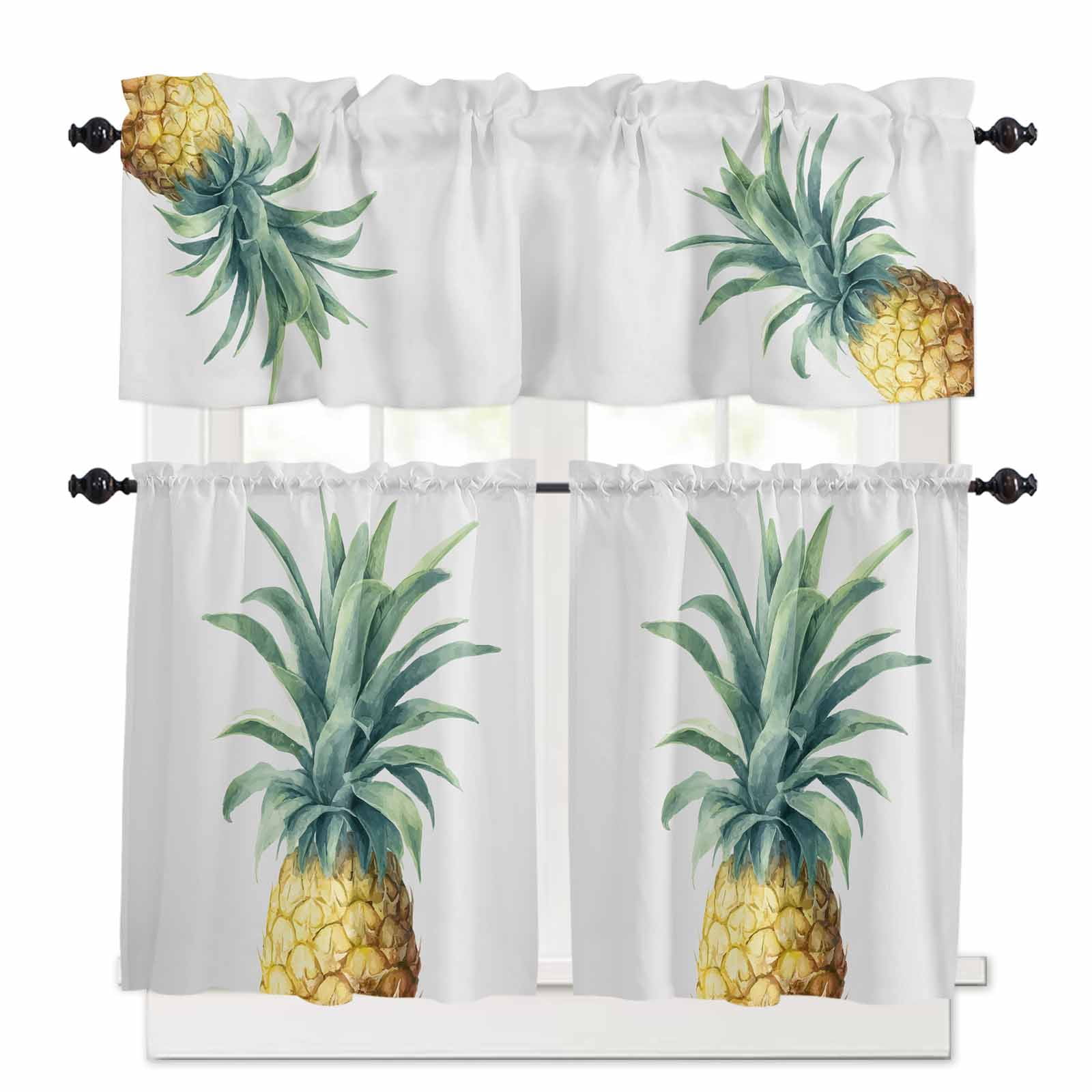 Retro Pineapple Window Curtains Valance Set of 3 Summer Style Yellow ...