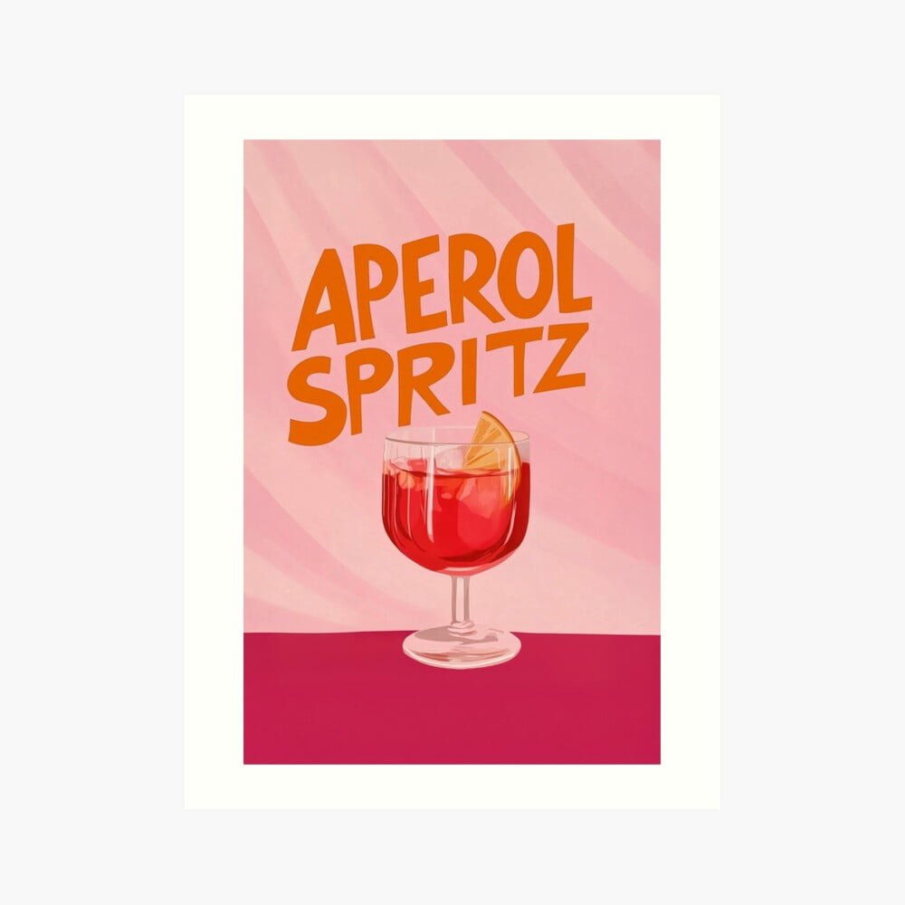 Retro Pink Aperol Spritz Cocktail Drink Kitchen Bar Cart Art Print ...