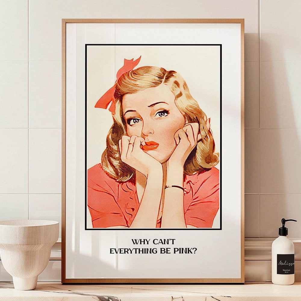 Retro Pink Bathroom Art Print Bathroom Wall Decor Girls Bathroom Pink ...