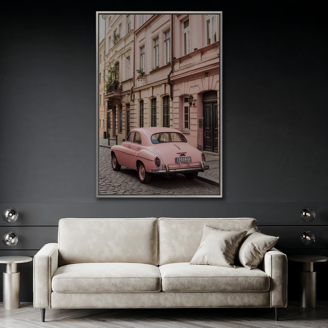 Retro Pink Car Poster, Historic City Wall Art UNFRAMED Poster, Wall Art ...