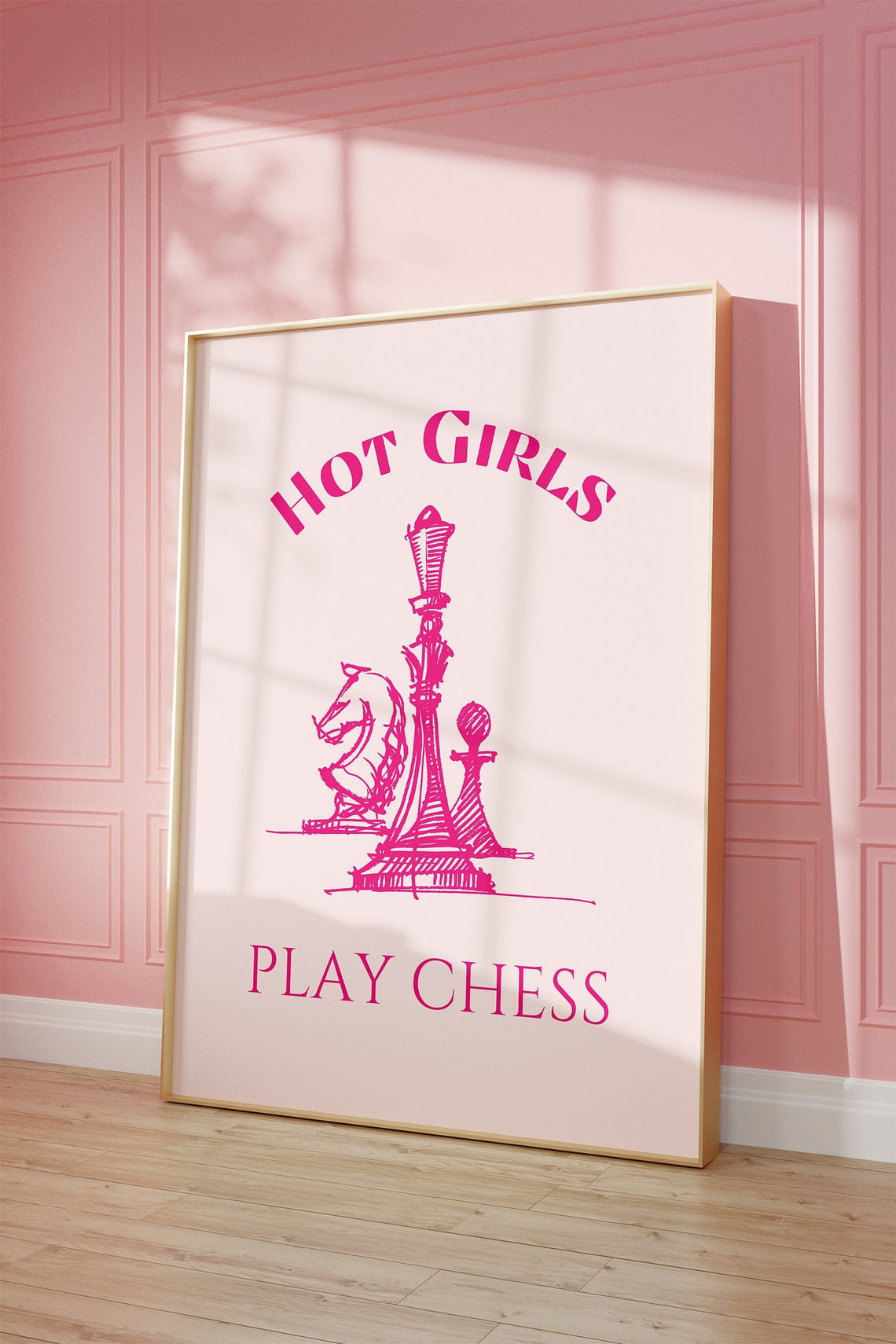 Retro Pink Chess Poster: Hot Girls Play Chess, Preppy Wall Art Pdf ...