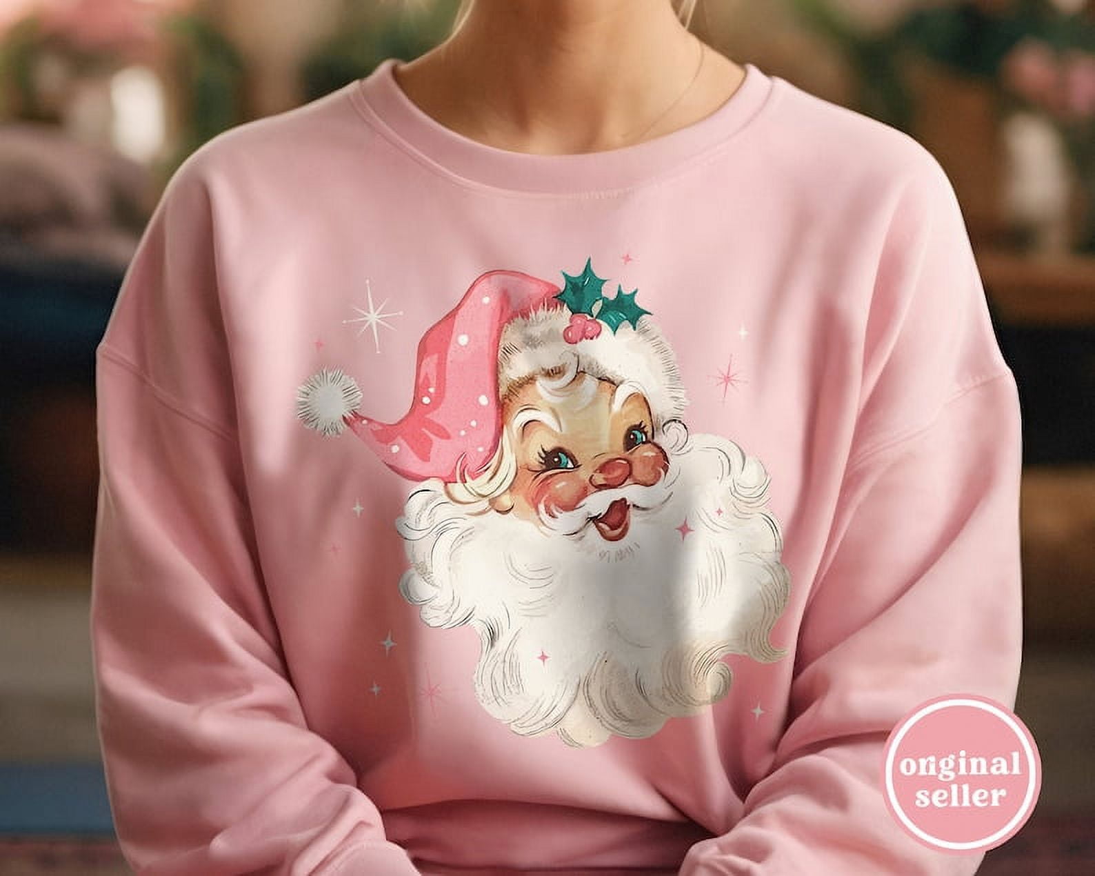 Retro Pink Santa Christmas Sweatshirt Gift for Her, Pink Christmas PJs ...
