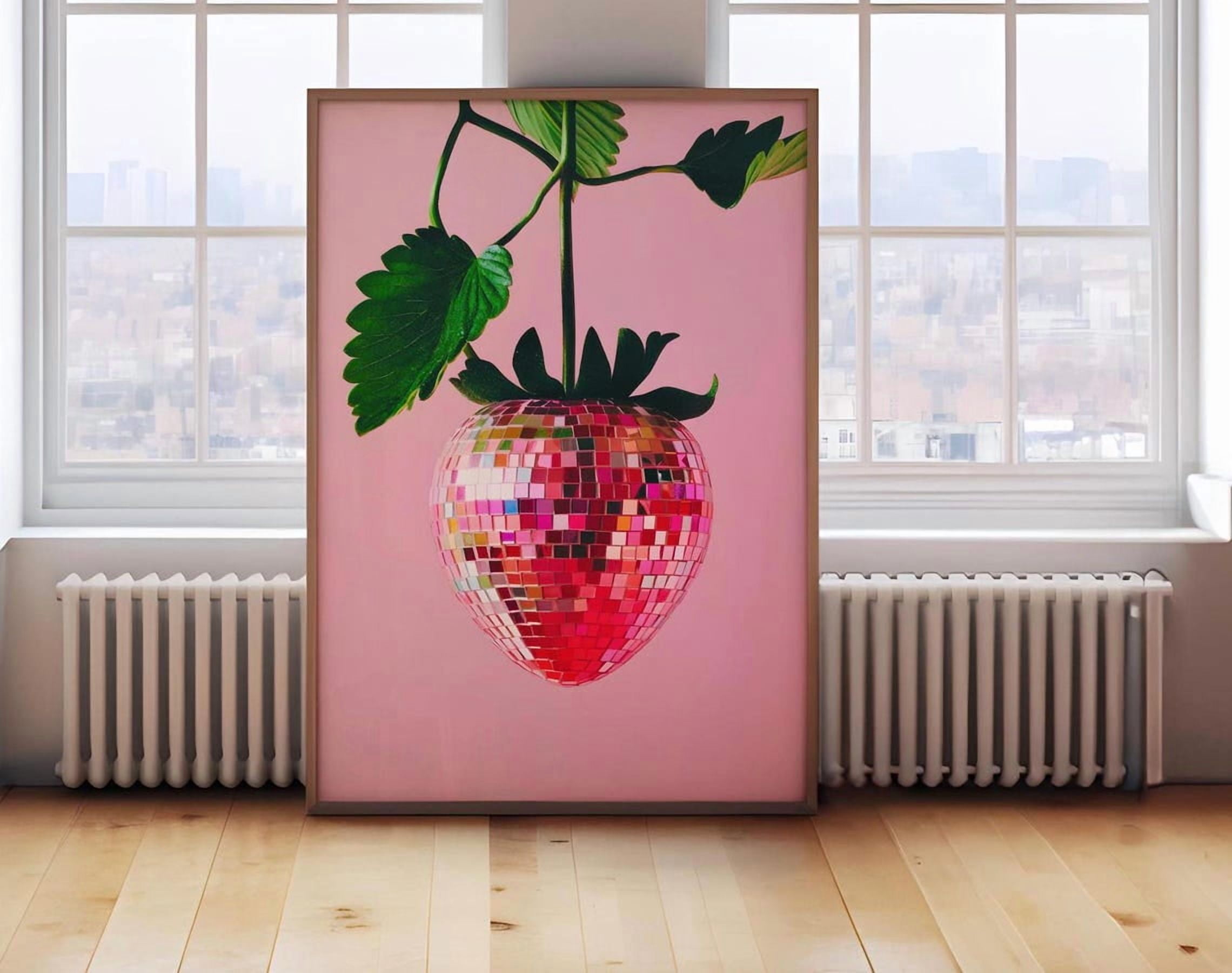 Retro Pink Strawberry Disco Ball Poster, Kitchen Poster, Bar Cart ...