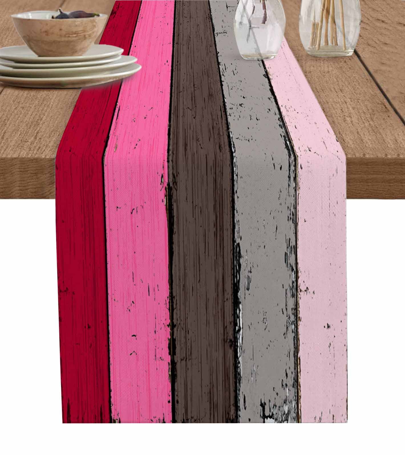 Retro Pink Wood Table Runners 72 Inches Long, Cotton Linen Fabric Table ...
