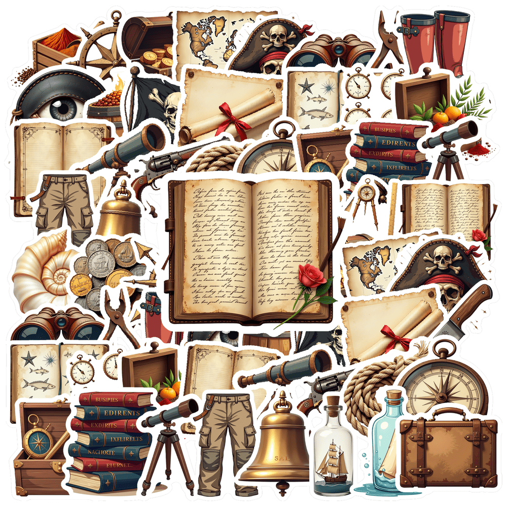 Retro Pirate Stickers, Waterproof Treasure Hunt Sticker for Water ...