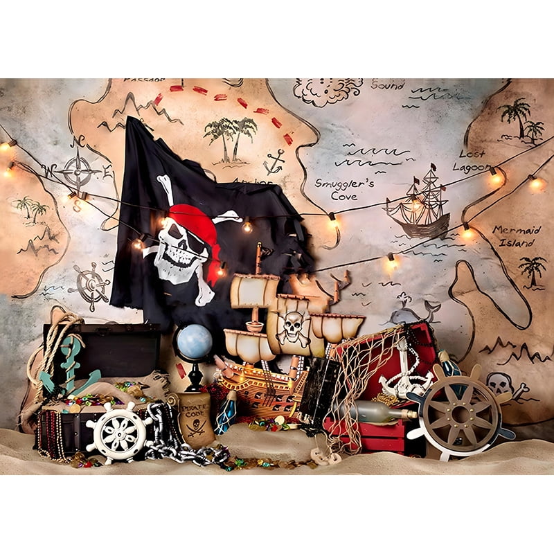 Retro Pirate Treasure Map Backdrop for Photography Nautical Island ...