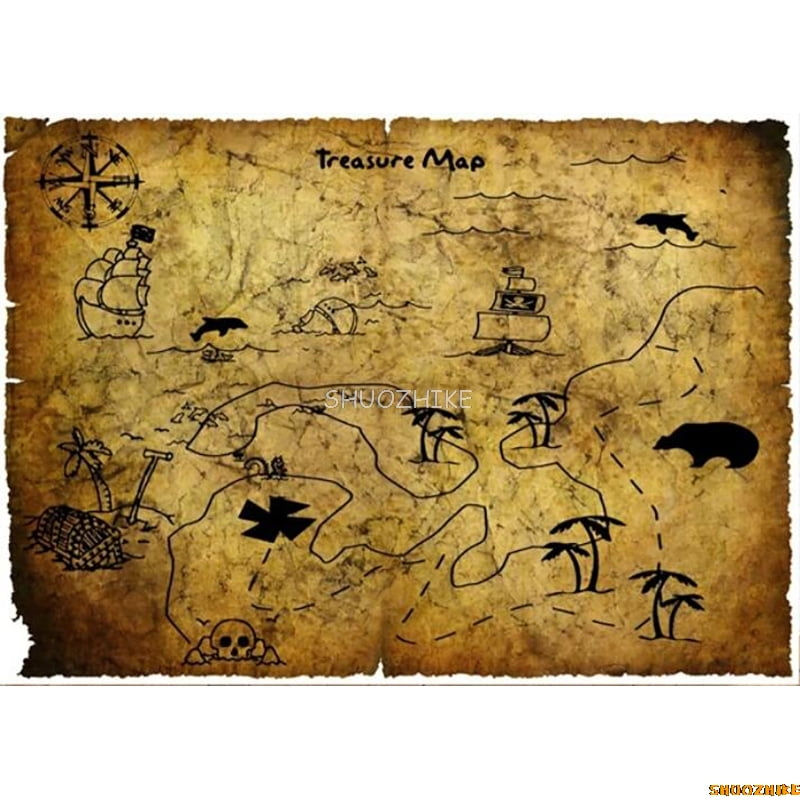Retro Pirate Treasure Map Backdrop for Photography l Island Background ...