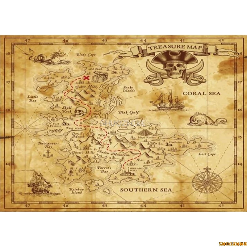 Retro Pirate Treasure Map Backdrop for Photography l Island Background ...