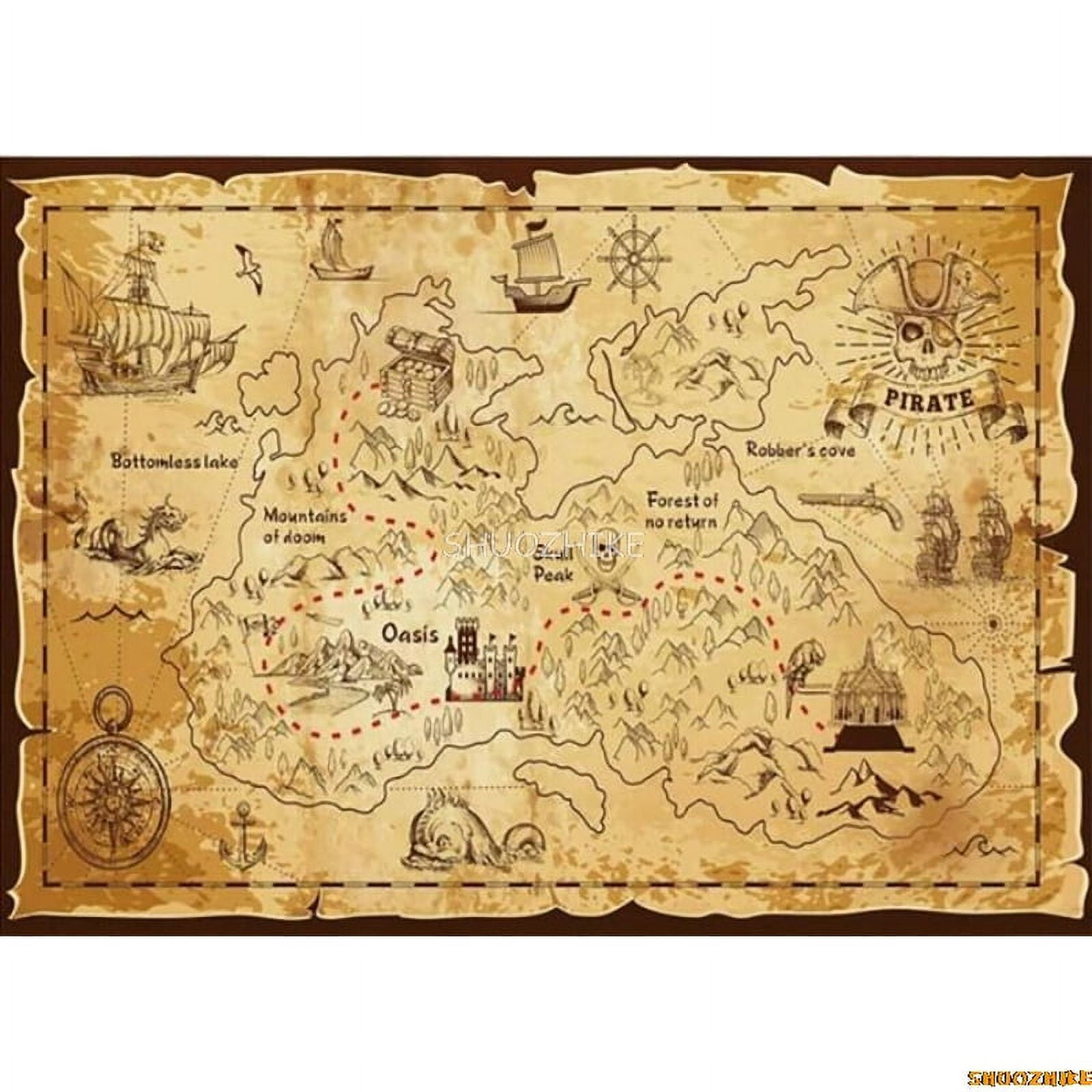 Retro Pirate Treasure Map Backdrop for Photography l Island Background ...