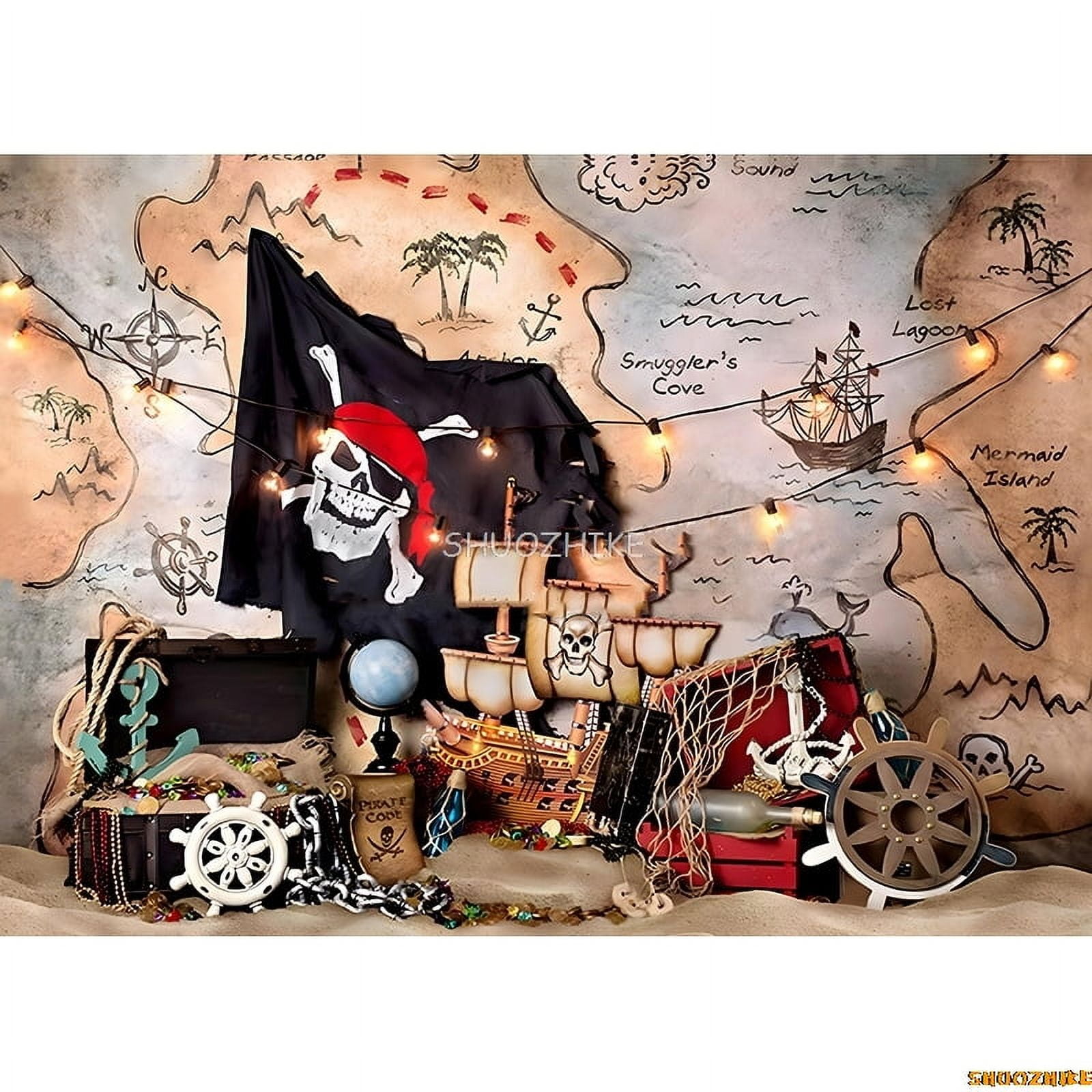 Retro Pirate Treasure Map Backdrop for Photography l Island Background ...