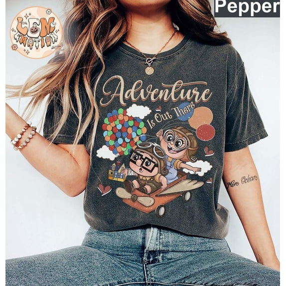 Retro Pixar Up Carl & Ellie Adventure Is Out There Comfort Colors Shirt ...