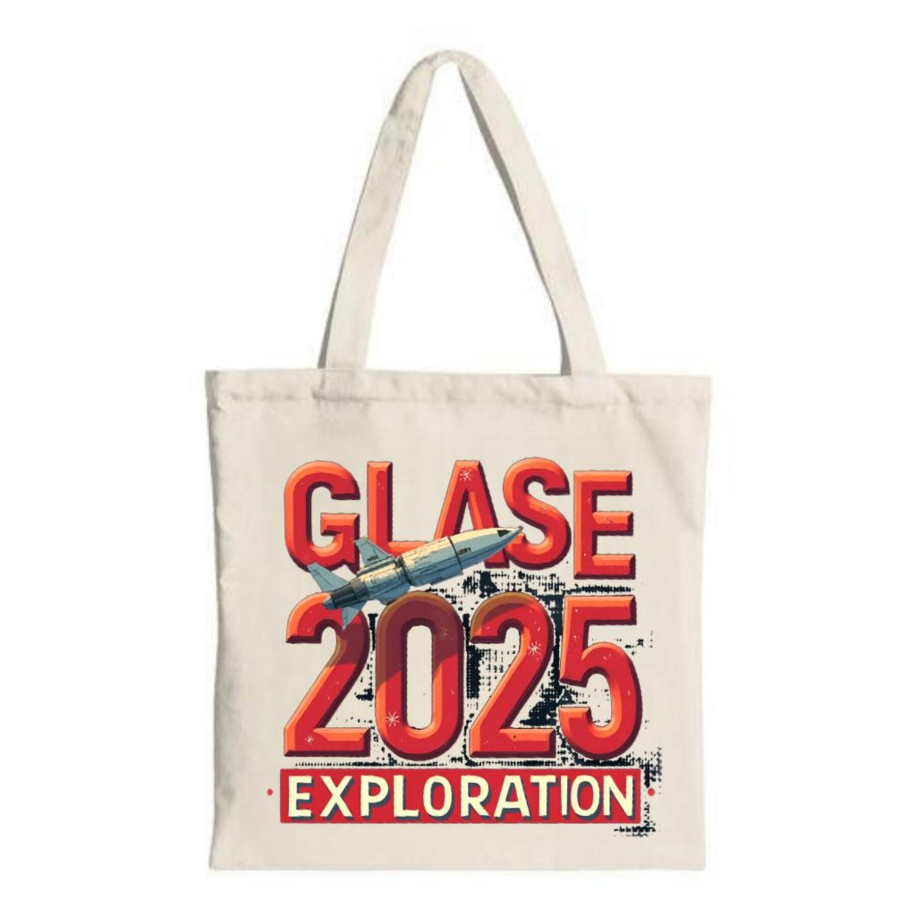 Retro Pixelated Canvas Tote Bag with ' GLASS 2025 EXPLORATION ' in Bold ...