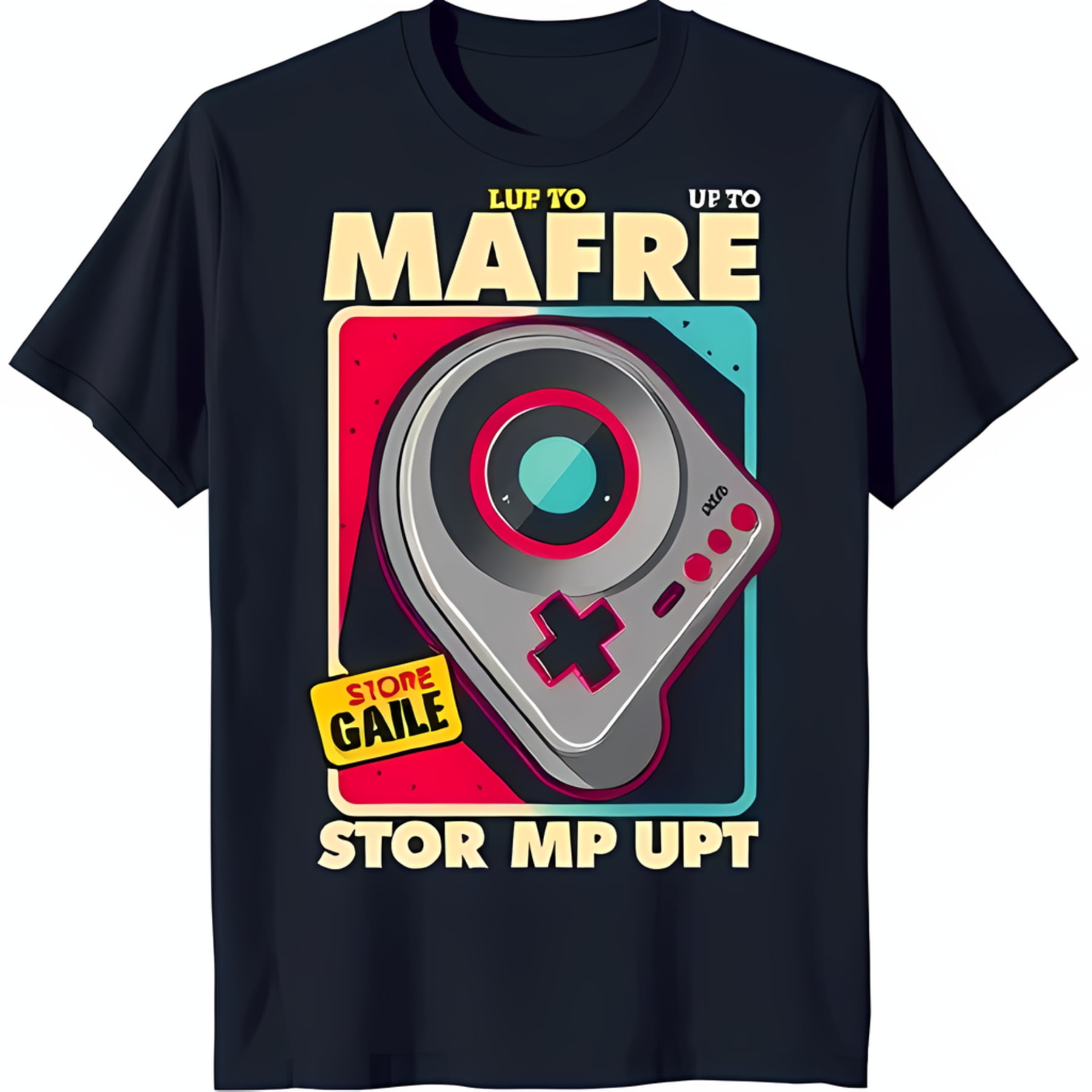 Retro Pixelated Controller T-Shirt Colorful Gamer Design on Black Tee ...