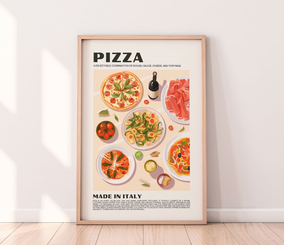 Retro Pizza Print, Italy Poster, French Retro, Kitchen Decor, Food Art ...
