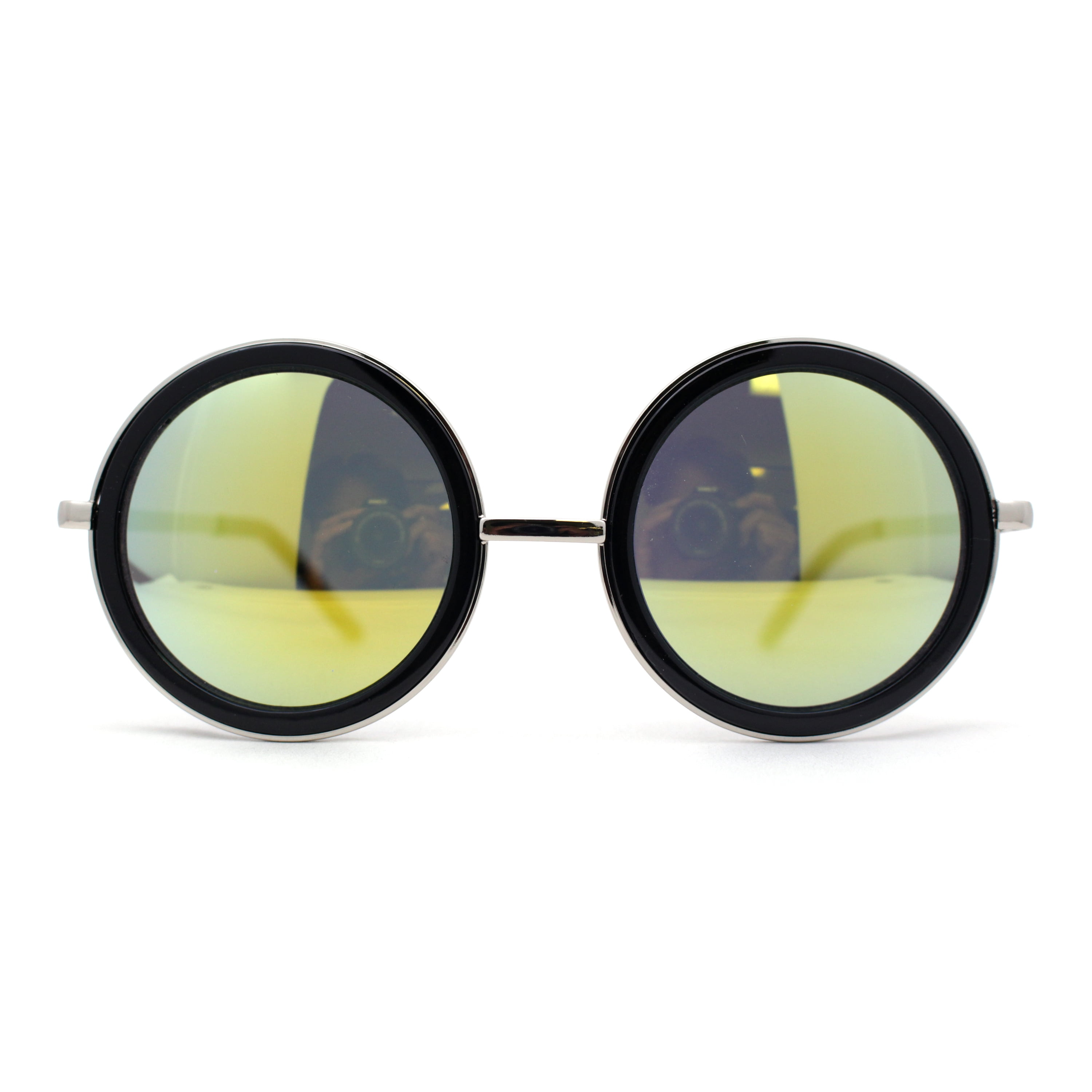 Retro Plastic Side Visor Round Circle Lens Double Rim Sunglasses Silver ...