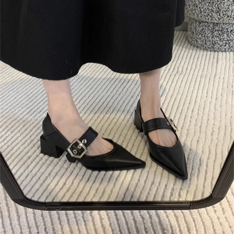 HHH Retro Pointed Toe Mary Jane Shoes Women's 2024 Spring New British ...