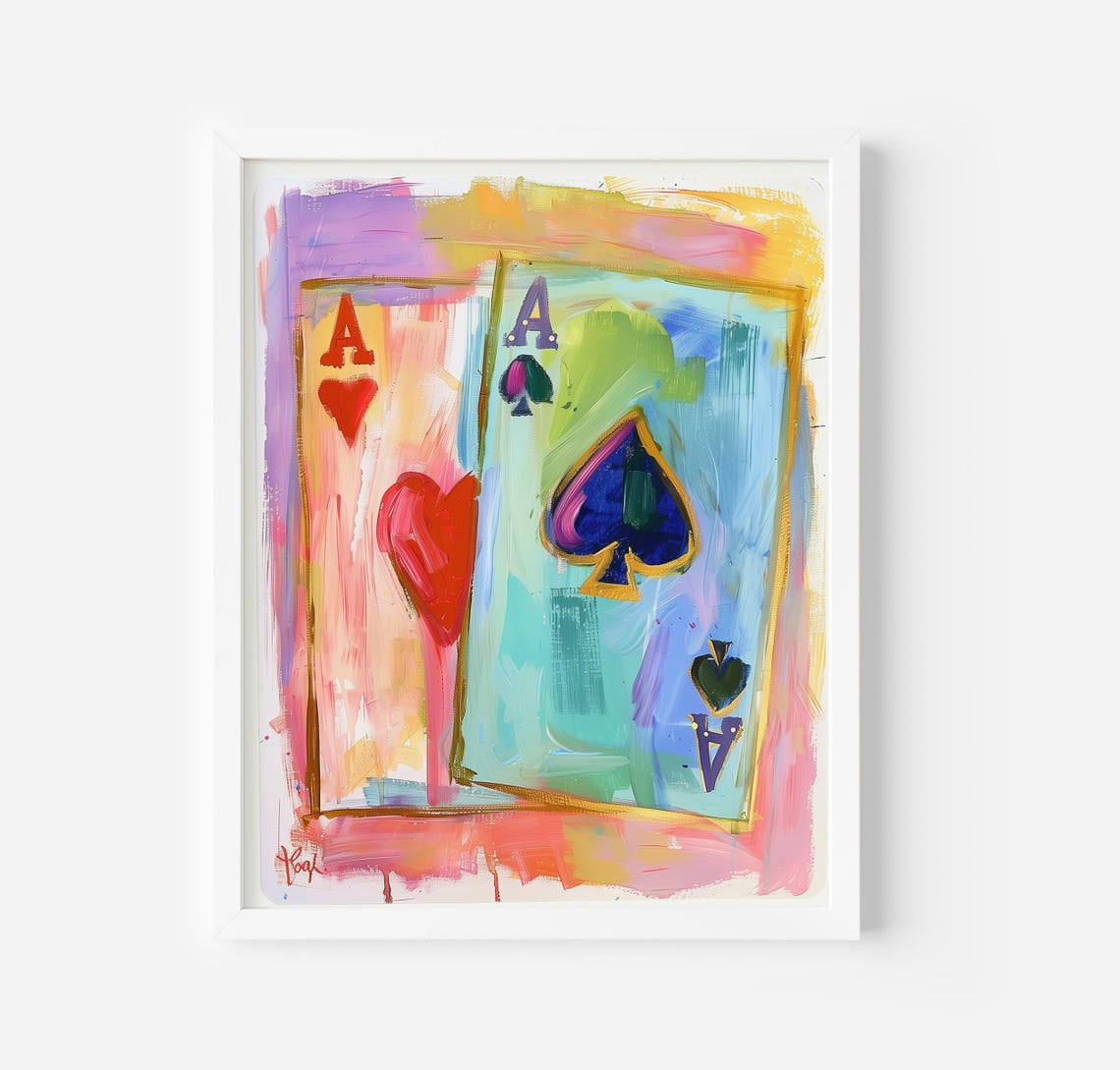 Retro Poker Cards Art Print: Playful Home Decor #487, Unframed Canvas ...