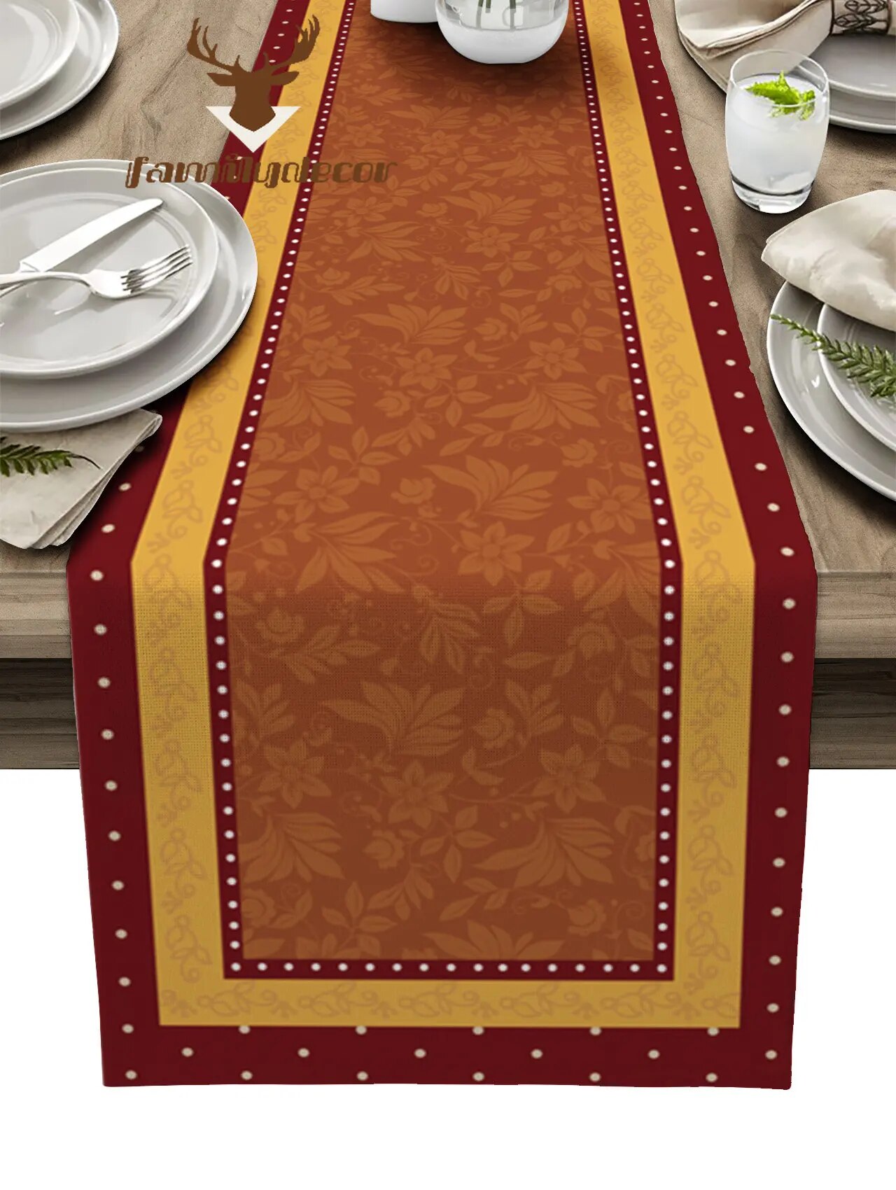 Retro Polka Dot Background Flower Table Runner Home Wedding Table Flag ...