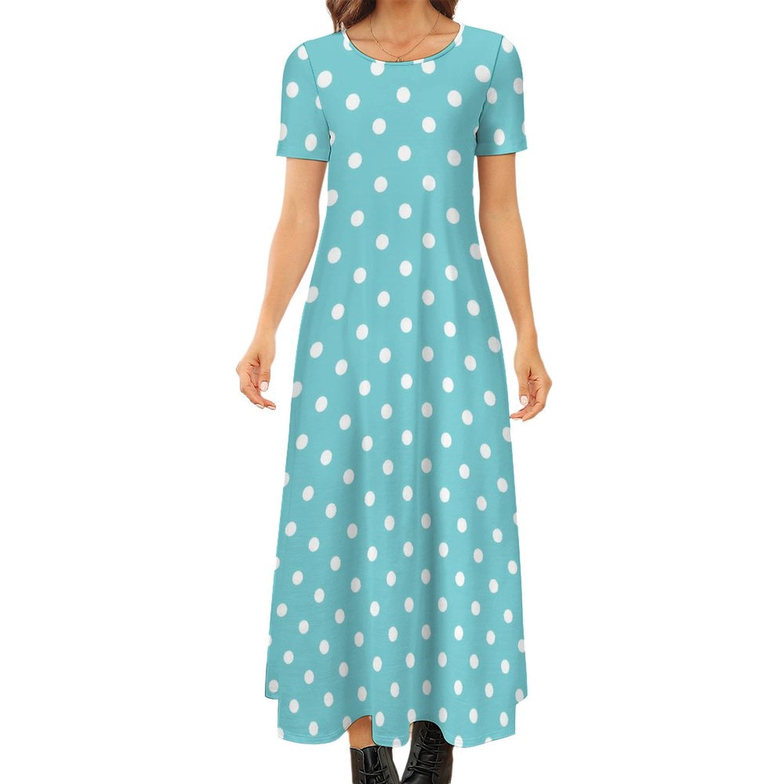 Retro Polka Dots Dress Black And Yellow Aesthetic Bohemia Long Dresses ...