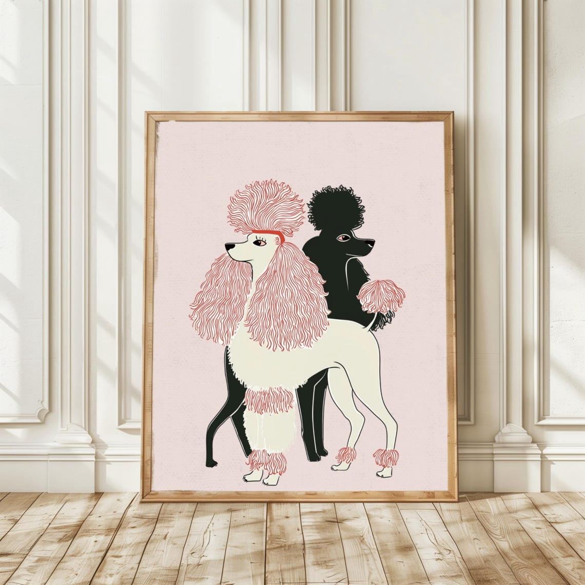 Retro Poodle Wall Art, Black And White Dog Illustration For Quirky Home ...