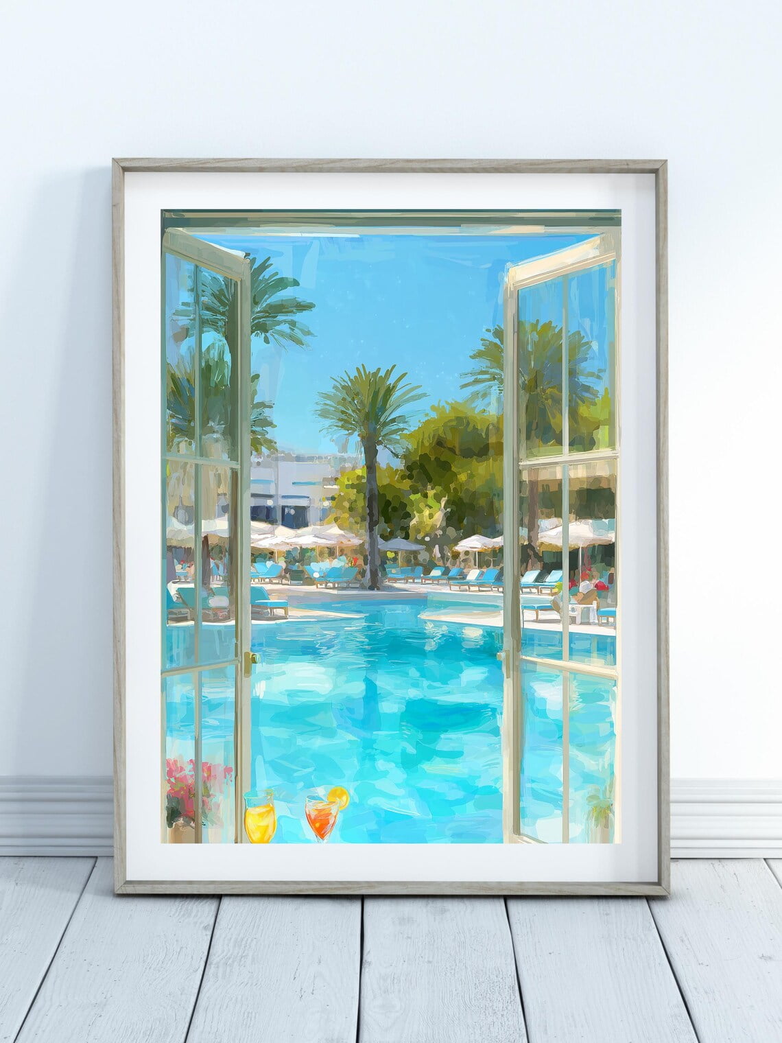 Retro Pool Art Poster – Blue Palm Springs Wall Decor, Vintage-Inspired ...