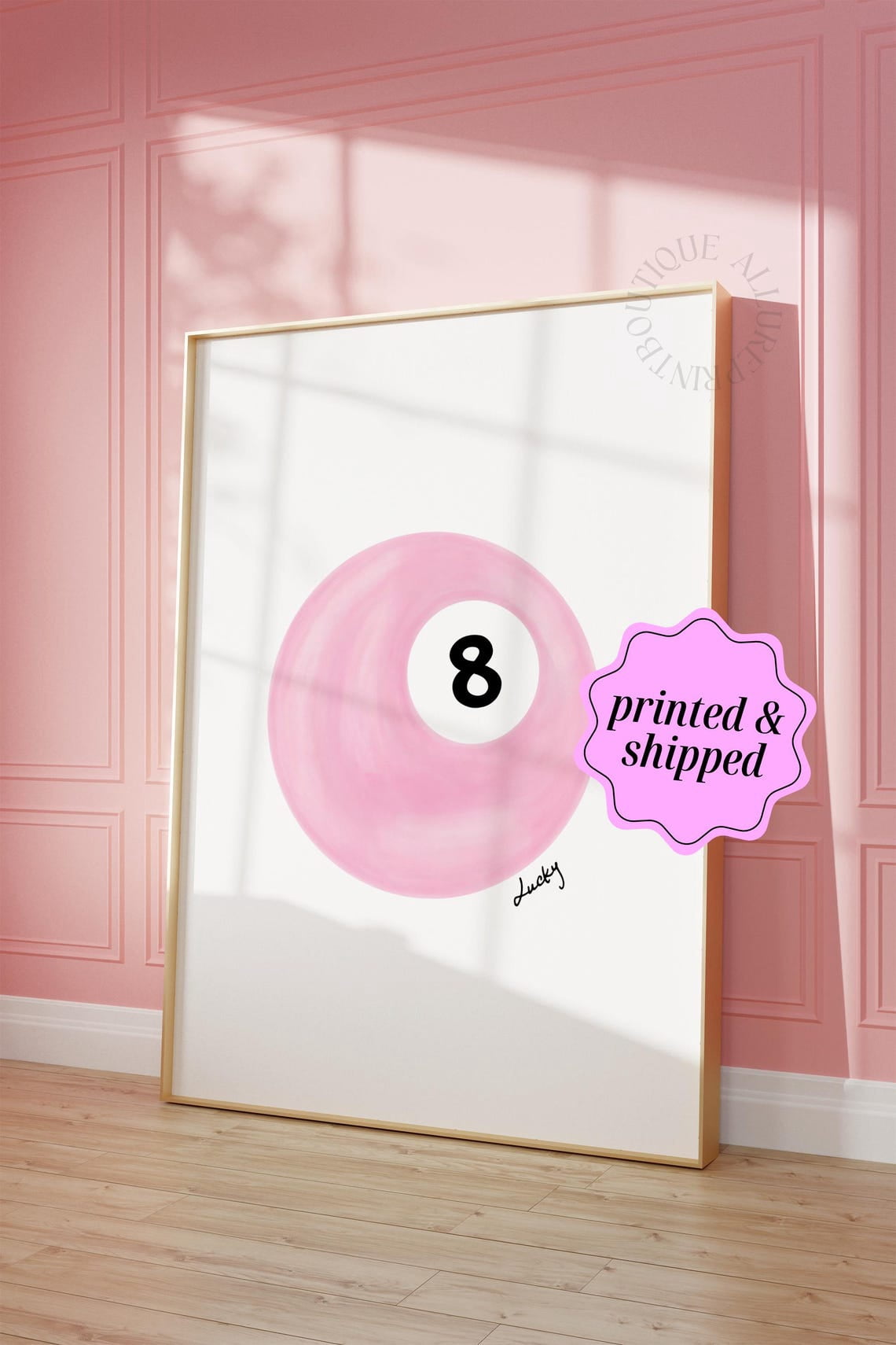 Retro Pool Ball Print Poster, Lucky 8 Ball Poster, Pink Hand-Drawn ...