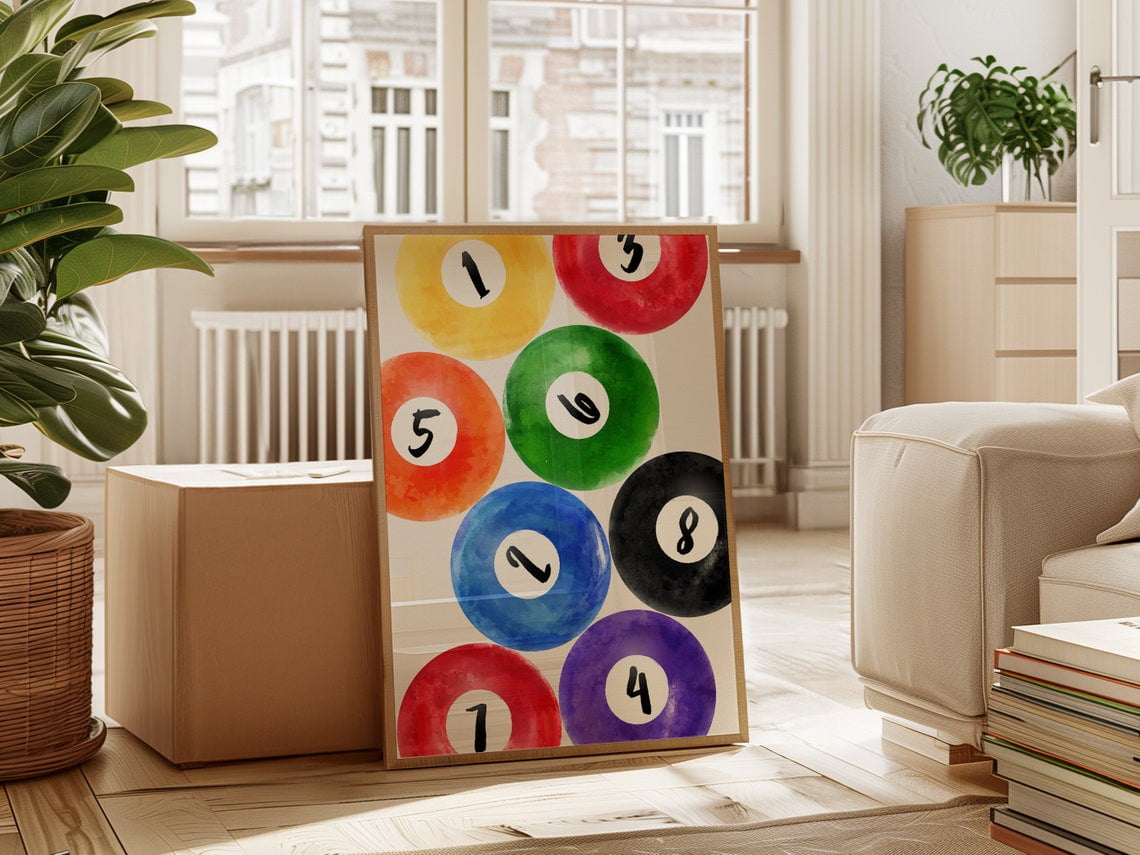 Retro Pool Balls Wall Art! Boho, Minimalist Modern Art,Boho ...