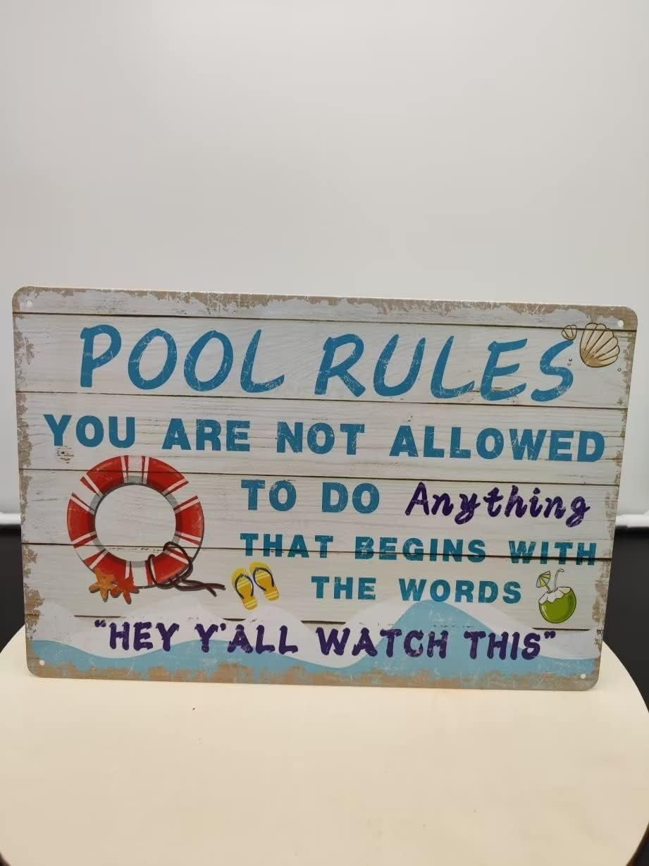 Retro Pool Decor Funny Pool Rules Sign Vintage Tin Sign 12"x8" Perfect ...