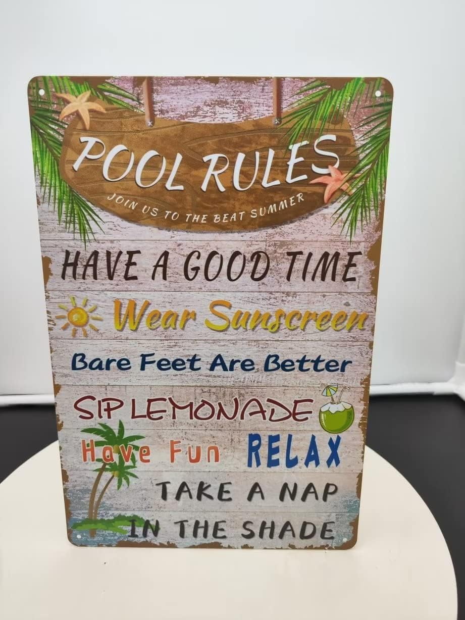 Retro Pool Decor Funny Pool Rules Sign Vintage Tin Sign 12"x8" Perfect ...