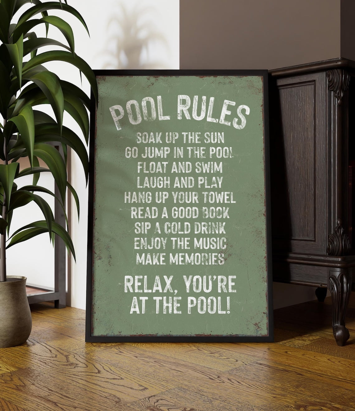 Retro Pool Rules Vintage Pool House Decor Fun Backyard Or Man Cave Wall ...