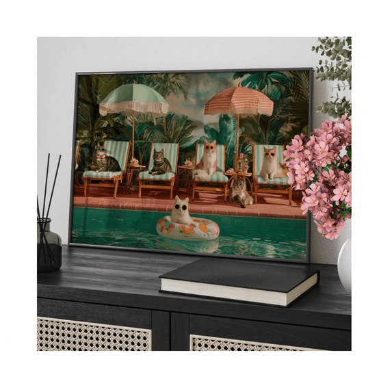 Retro Poolside Cats Tropical Summer Wall Art - Walmart.com