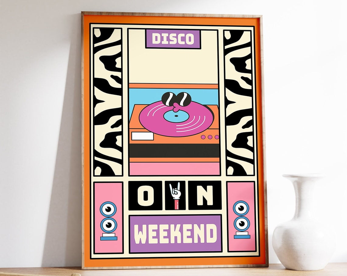 Retro Pop Art Print, Weekend Disco Typography Poster, Retro Cartoon ...