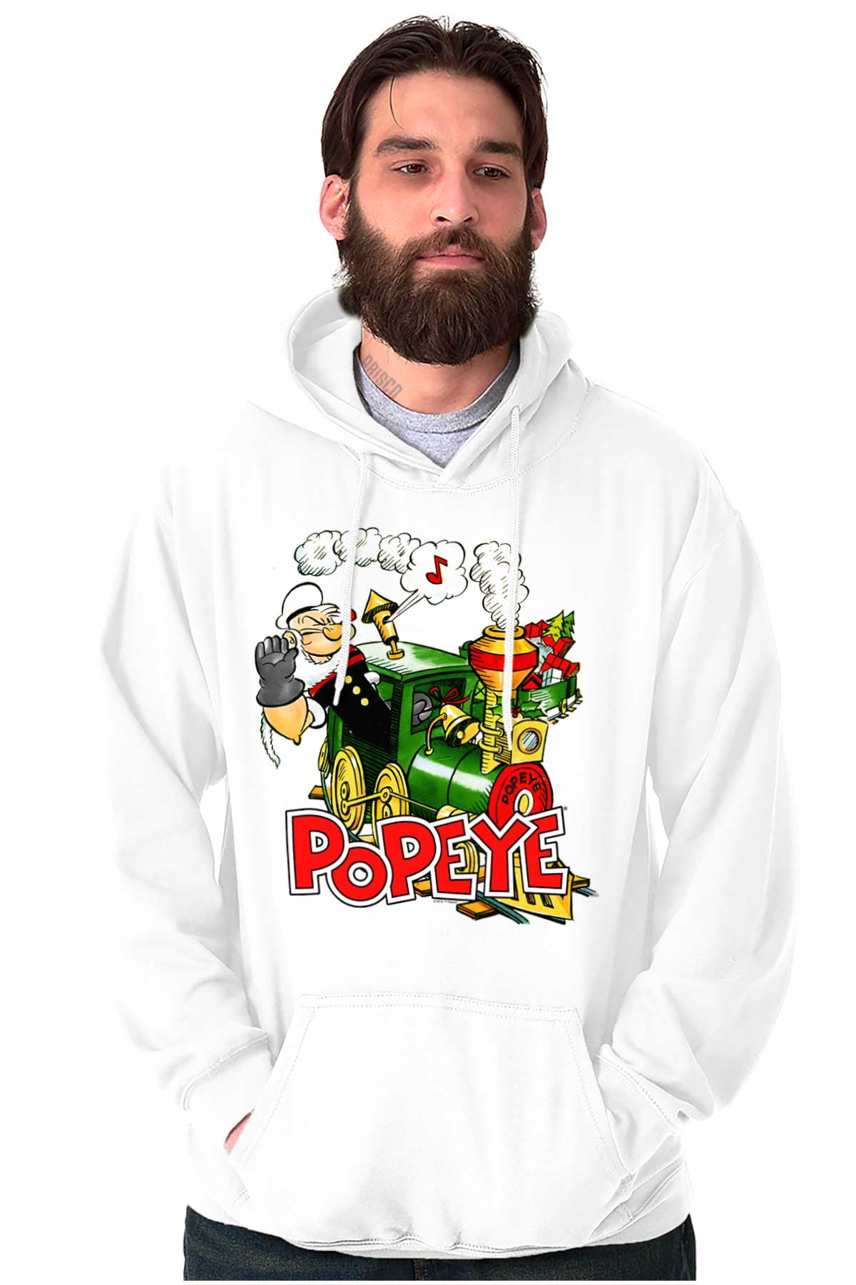 Retro Popeye Steam Train Cartoon Unisex Plus Size Hoodie Brisco Brands ...