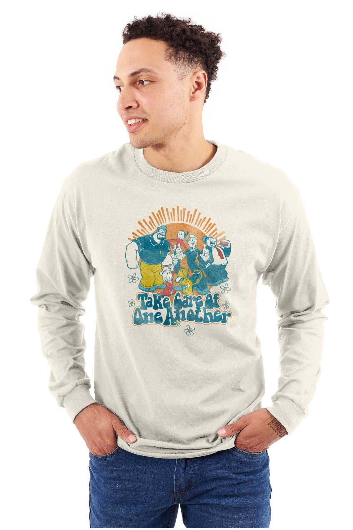 Retro Popeye Take Care Of One Another Long Sleeve Tshirt Men Women