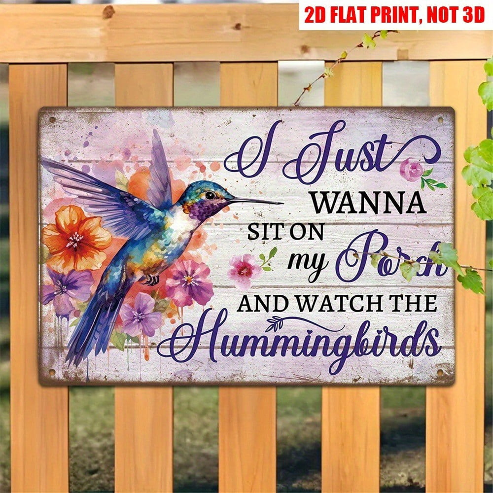 Retro Porch Hummingbird Metal Sign Cozy Outdoor Decor Relaxing & Bird ...