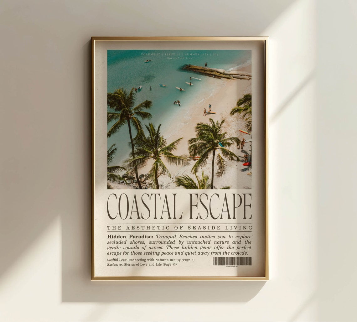 Retro Poster Beach Print, Beach Art Blue Room Decor Bedroom Wall Art ...