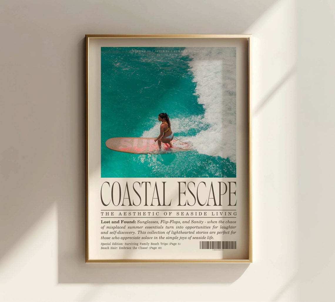 Retro Poster Beach Print, Coastal Print Wall Art Decor Vintage Poster ...