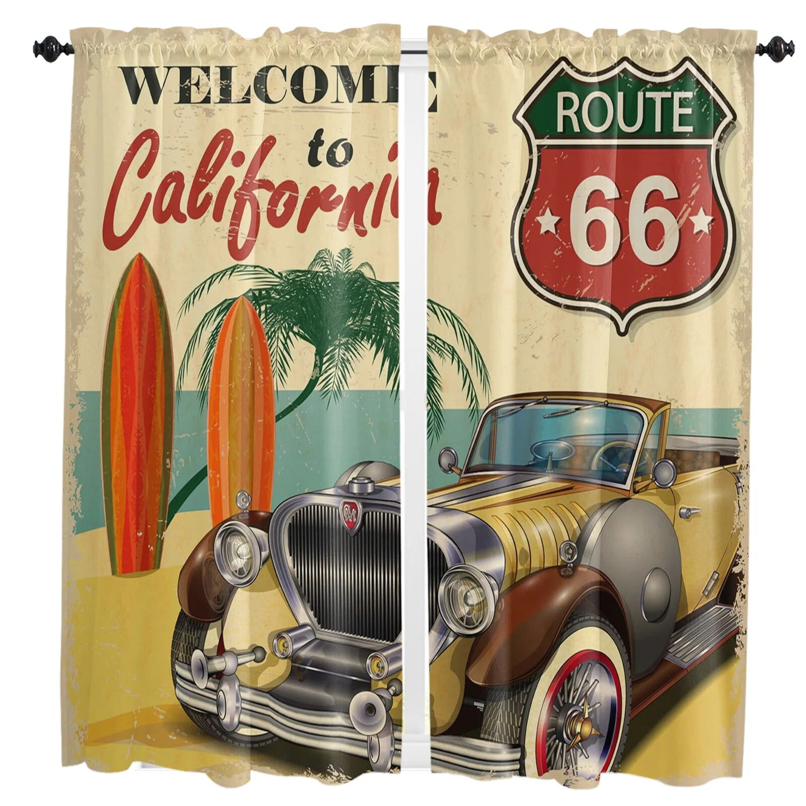 Retro Poster Design Car Tool Curtains For Living Room Bedroom Window ...