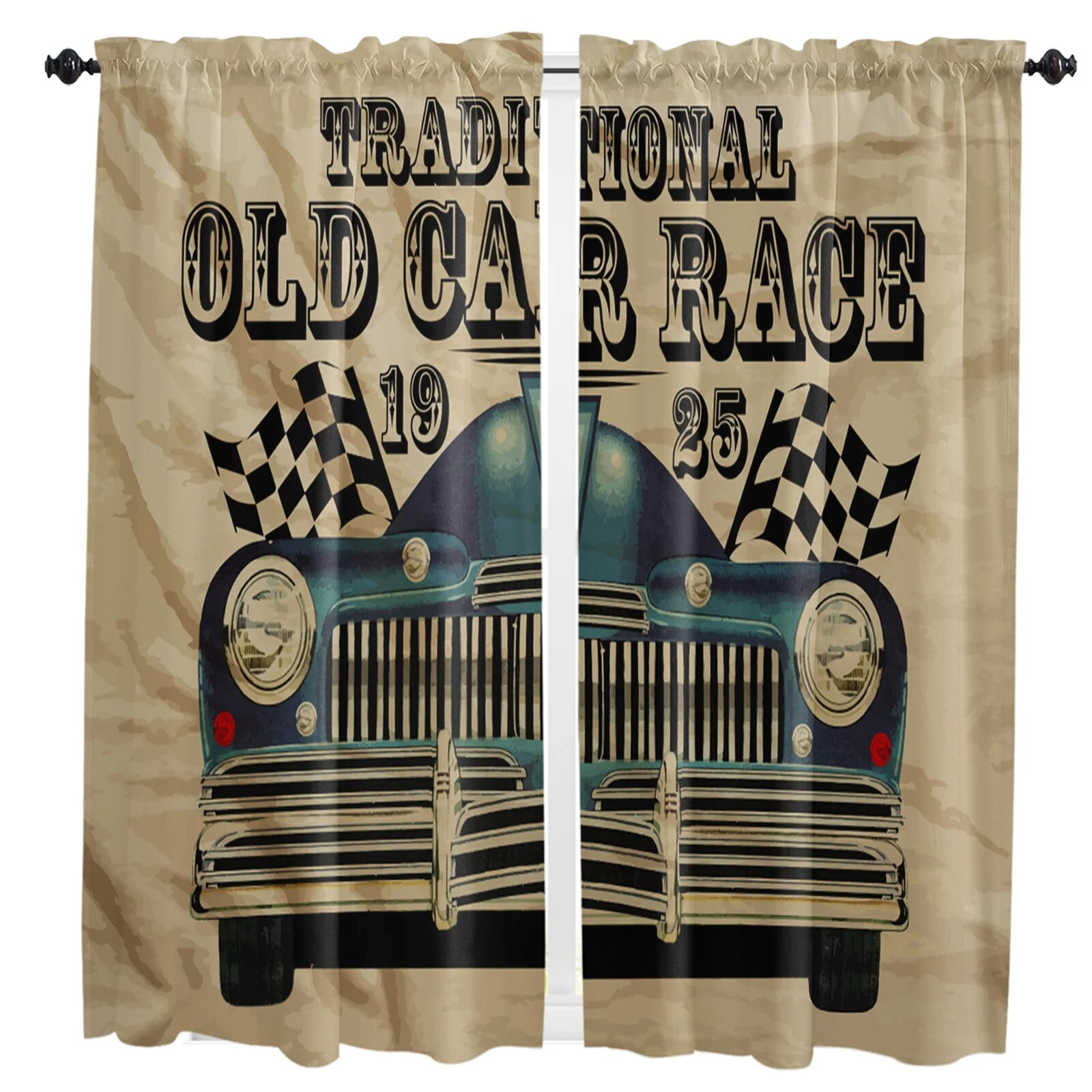 Retro Poster Design Car Tool Curtains For Living Room Bedroom Window ...